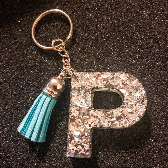 Accessories | Silver Glitter Resin Letter P Keychain | Poshmark